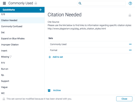 Creating QuickMarks and QuickMark sets – Turnitin Guides