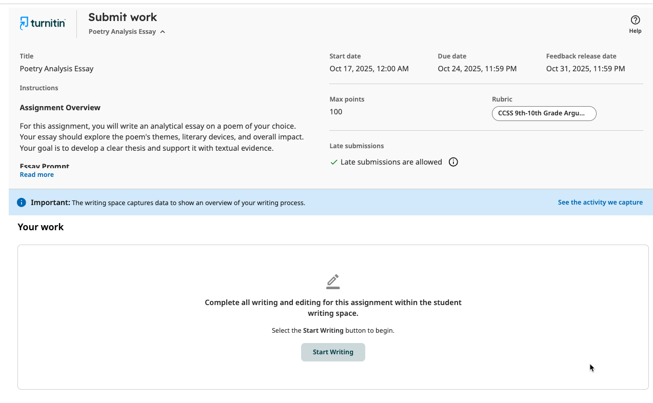 Starting your Clarity assignment – Turnitin Guides