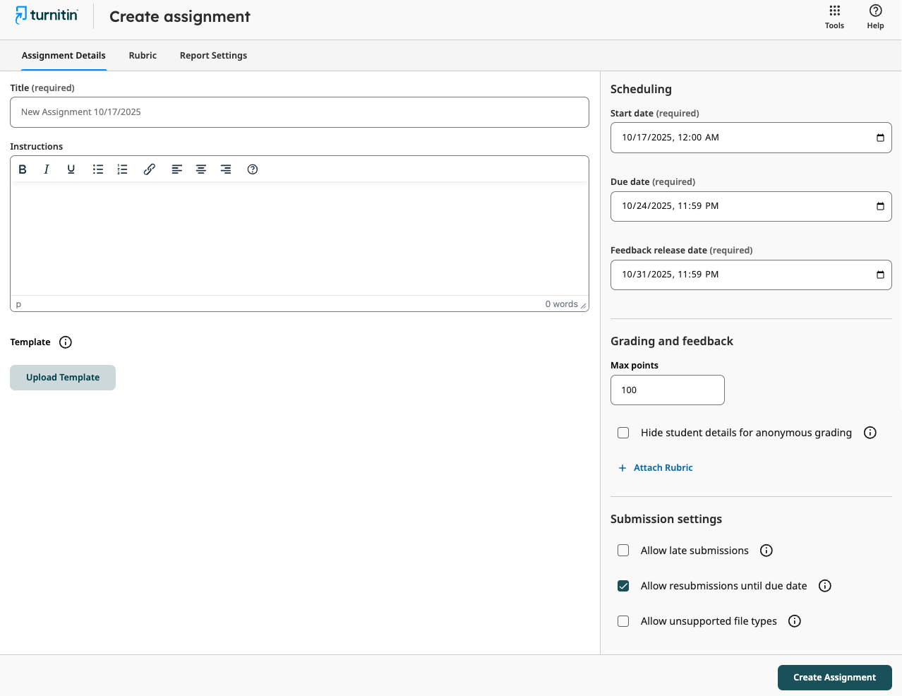 Creating a new Standard Assignment – Turnitin Guides