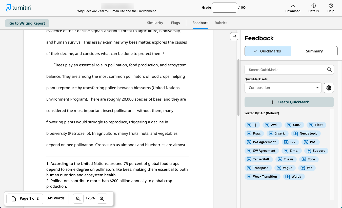 Reviewing the Writing Report – Turnitin Guides